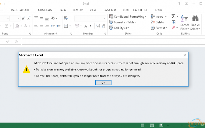 Sửa lỗi Microsoft Excel Cannot Open Or Save Any More Documents Because There Is Not Enough ...